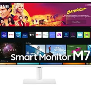 SAMSUNG 32" M70B Series 4K UHD USB-C Smart Monitor & Streaming TV, 4ms, 60Hz, HDR10, Wireless Display, Slimfit Camera, Gaming and IoT Hubs, Alexa Built in, 2022, LS32BM703UNXZA, White