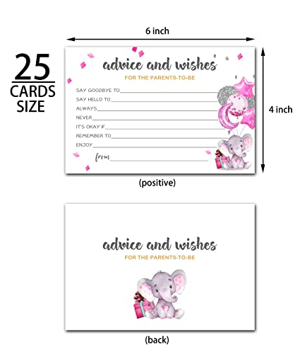 Yuansail Pink Elephant Advice And Wishes Cards For The Parents-To-Be, Baby Advice Cards For New Parents, Baby Shower Party Game,Decorations Party Supply，25 Cards(bb007-JYK 005)