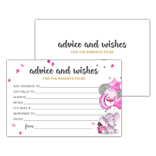 Yuansail Pink Elephant Advice And Wishes Cards For The Parents-To-Be, Baby Advice Cards For New Parents, Baby Shower Party Game,Decorations Party Supply，25 Cards(bb007-JYK 005)