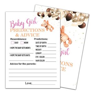 baby girl predictions & advice baby shower, little bear predict newborn kids game, new parent message advice book mommy daddy to be keepsake party favor supplies decoration -30 game cards(bb012-yx15)