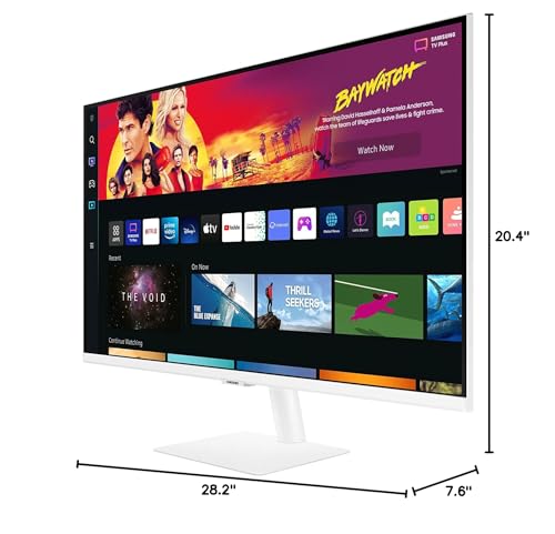 SAMSUNG 32" M70B Series 4K UHD USB-C Smart Monitor & Streaming TV, 4ms, 60Hz, HDR10, Wireless Display, Slimfit Camera, Gaming and IoT Hubs, Alexa Built in, 2022, LS32BM703UNXZA, White