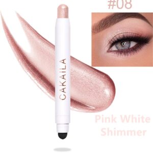 Go Ho Shimmer Cream-to-Powder Eyeshadow Stick,2 in 1 Eyeshadow Pencil Crayon Eye Brightener Stick,Smooth Easy To Color Waterproof,08 Pink White Shimmer