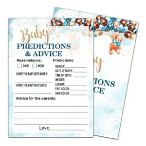 baby predictions & advice baby shower, teddy bear neutral newborn guessing game, new parent message advice book mommy daddy to be keepsake party favor supplies decoration -30 game cards(bb009-yx17)