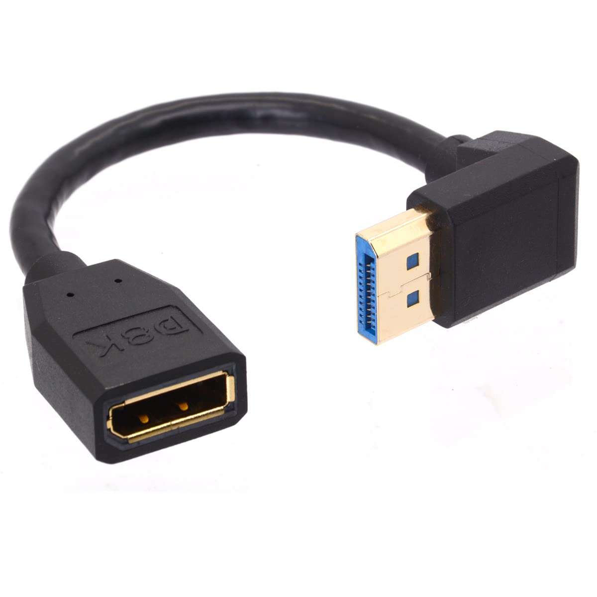 GLHONG 8K 90 Degree Angle Displayport 1.4 Extension Cable, Displayport Male to Female Displayport Cable Cord for HP Dell Asus 8K@60Hz 4K@144Hz 1080p@240HZ 15cm (Down)