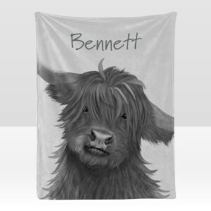 xozoty personalized funny cow gray baby blanket with name custom baby nursery throw fleece blankets for boys and girls birthday tapestry 30 x 40inch