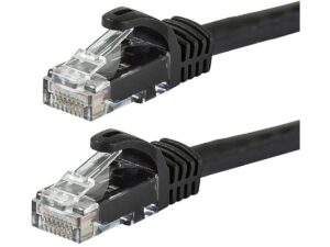 monoprice cat6 ethernet patch cable - 10 feet - black (12 pack) snagless rj45, stranded, 550mhz, utp, pure bare copper wire, 24awg - flexboot series