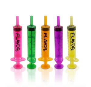 flavorx rainbow dose oral dosing syringes | no more medicine-time meltdowns! | 5 uniquely colored syringes | 10ml (2tsp) each | 3 bottleneckers included | new & improved!