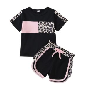 2 years old girl clothes little girls summer outfits for girls cute baby short sleeve leopard tops t-shirt + camo shorts sport suits tracksuit girl summer outfits set black leopard 2-3t 100cm