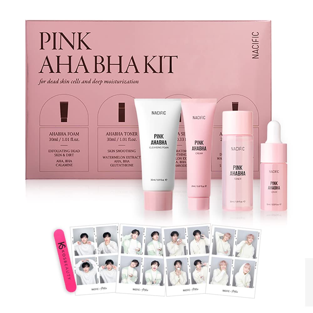 Nacific x Stray Kids Pink AHA BHA Kit ( Cleansing Foam, Toner, Serum, Cream ) Travel Size Skin Care Set with 4 Photocards (random) by KOSBEAUTY