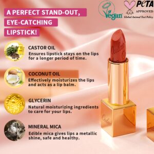 Oulac Pink Lipstick for Women with Metallic 3D Shine Lightweight Hydrating Formula, High Impact Lip Color, Vegan Beauty, Full Coverage Lip Makeup, Cosmopolis(01)