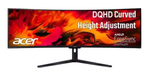 acer ei491cur sbmiipphx 49" 1800r 32:9 curved dqhd (5120 x 1440) zero-frame gaming monitor | amd freesync premium | up to 120hz | 4ms | 94% dci-p3 | 2 x display port v1.4, 2 x hdmi 2.0 & 1 x audio out