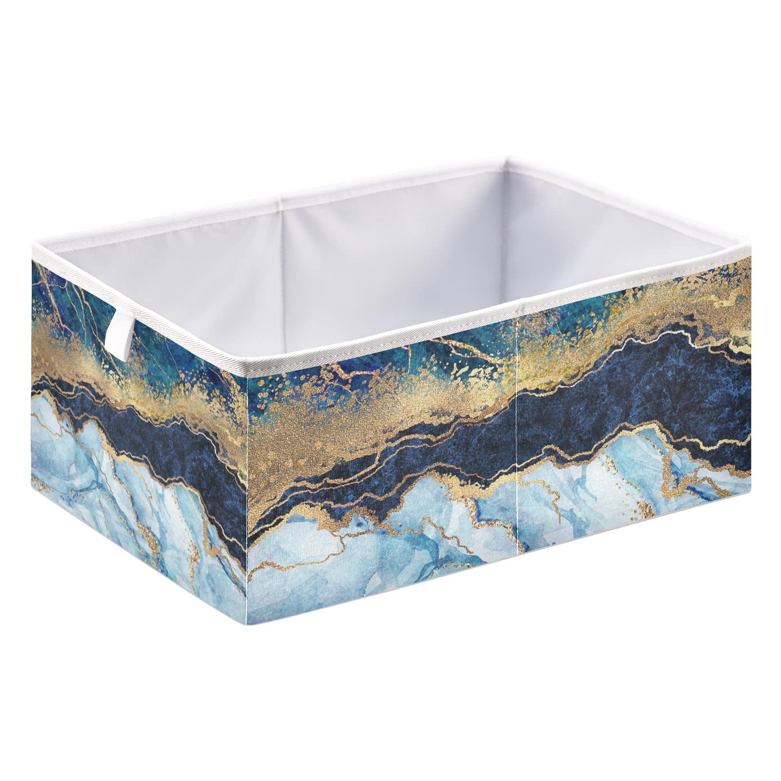 linqin Marble Blue Gold Collapsible Open Storage Bins, Foldable Toy Nursery Storage Basket Bin Cloth Cube Rectangular Organizer with Handles for Shelves Closet Home Decor