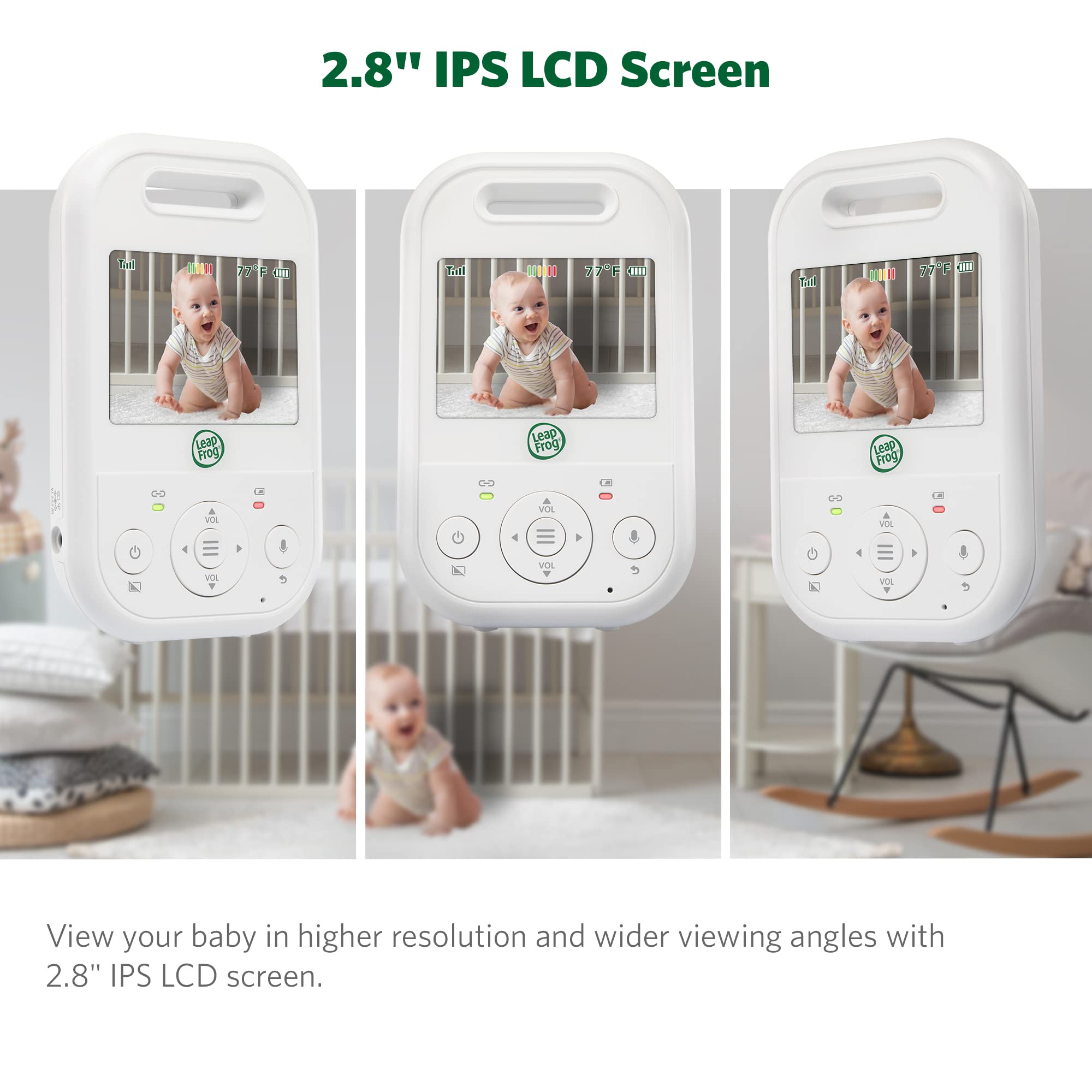 LeapFrog LF2423 Video Baby Monitor, 2.8” Screen Baby Video Monitor with Camera, 2-Way Audio, 1000ft Range, Night Vision, Soothing LullabiesTemperature Sensor, Secure Transmission No WiFi