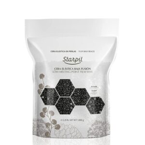 starpil wax 1000g / 2.2 lb bag black hard wax beads for hair removal, stripless wax polymer blend, low temperature film wax beans for face, body, bikini, brazilian, legs, underarm, back, chest.