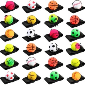 skylety 24 pieces wrist return ball rubber sport ball with wrist strap and string rebound bouncy balls wrist rebound toy on elastic string ball wrist toy for teens adults wrist exercise play