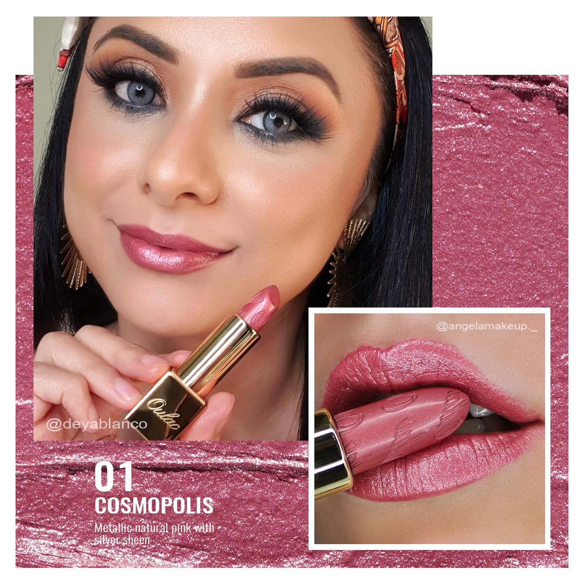 Oulac Pink Lipstick for Women with Metallic 3D Shine Lightweight Hydrating Formula, High Impact Lip Color, Vegan Beauty, Full Coverage Lip Makeup, Cosmopolis(01)