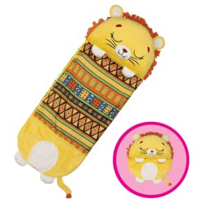 happy nappers pillow & sleepy sack- comfy, cozy, compact, super soft, warm, all season, sleeping bag with pillow- lion (medium)