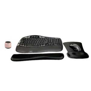 logitech mk550 comfort wave wireless keyboard & mouse combo home office active lifestyle modern bundle with special edition micro portable wireless bluetooth speaker, gel wrist pad & gel mouse pad