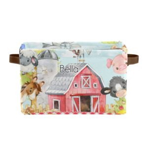 xozoty personalized lovely farm animal canvas storage bins with name text leather handles for office bathroom nursery closet shelf basket?(2 pack)