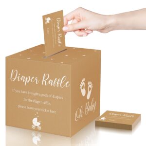 funrous 50 diaper raffle tickets with box for baby shower game invitations diaper raffle card for gender reveal baby shower party decoration table centerpiece (brown)