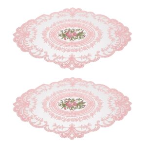 aboofan lace placemat lace doilies table runner retro french style table topper coasters pink cup mat oval dresser scarf doily for wedding birthday dinner party home decor 2pcs