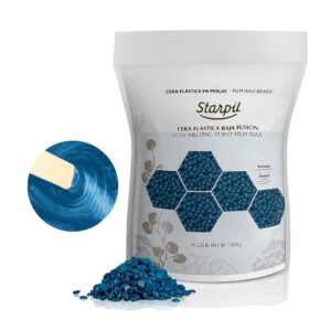 starpil wax 1000g / 2.2 lb bag blue hard wax beads for hair removal, stripless wax beans refill for wax pot warmer professional, low temperature film hair removal wax pearls.