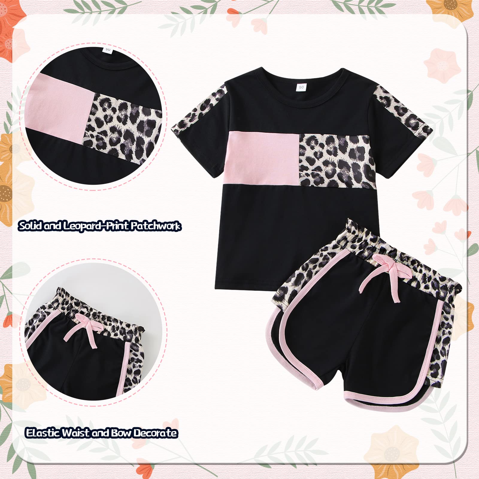 2 Years Old Girl Clothes Little Girls Summer Outfits For Girls Cute Baby Short Sleeve Leopard Tops T-shirt + Camo Shorts Sport Suits Tracksuit Girl Summer Outfits Set Black Leopard 2-3T 100cm