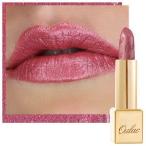 oulac pink lipstick for women with metallic 3d shine lightweight hydrating formula, high impact lip color, vegan beauty, full coverage lip makeup, cosmopolis(01)