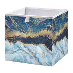 linqin marble blue gold collapsible open storage bins, foldable toy nursery storage basket bin cloth cube rectangular organizer with handles for shelves closet home decor