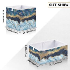 linqin Marble Blue Gold Collapsible Open Storage Bins, Foldable Toy Nursery Storage Basket Bin Cloth Cube Rectangular Organizer with Handles for Shelves Closet Home Decor