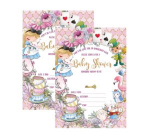 alice baby shower wonderland important date party supply decoration (invitation) set of 12 with envelopes invite - darling cartoon character themed