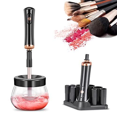 JZLUCKY Electric Makeup Brush Cleaner and Dryer Machine, Upgrade Super Fast Portable Brushes Cleaner, Wash and Dry Brushes in Seconds, Cosmetic Spinner Cleaner for Most Size Brushes(black)