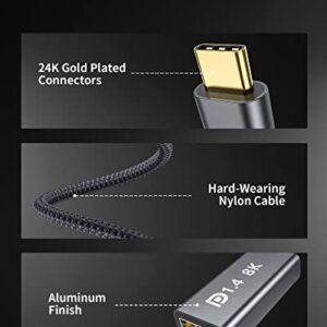 Silkland USB C to DisplayPort 1.4 Adapter 0.66FT [8K@60Hz, 4K@144Hz 120Hz, 2K@240Hz], 5K Type C to DP 1.4 HDR, Thunderbolt 4/3 to Display Port Adapter Compatible with MacBook Pro, Reverb G2, Dell XPS