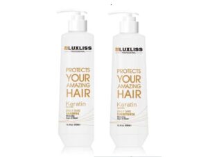 luxliss keratin daily care shampoo and conditioner set, 2 pack (16 fl oz each), moisturizing, anti-frizz, repairing, for chemically treated hair, argan oil