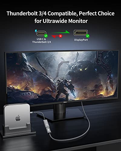 Silkland USB C to DisplayPort 1.4 Adapter 0.66FT [8K@60Hz, 4K@144Hz 120Hz, 2K@240Hz], 5K Type C to DP 1.4 HDR, Thunderbolt 4/3 to Display Port Adapter Compatible with MacBook Pro, Reverb G2, Dell XPS