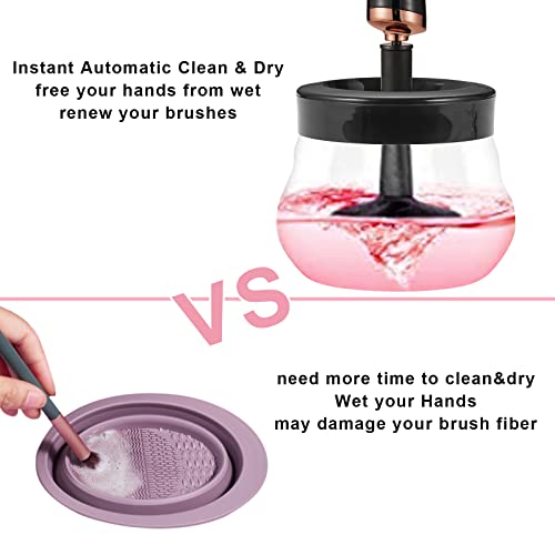 JZLUCKY Electric Makeup Brush Cleaner and Dryer Machine, Upgrade Super Fast Portable Brushes Cleaner, Wash and Dry Brushes in Seconds, Cosmetic Spinner Cleaner for Most Size Brushes(black)