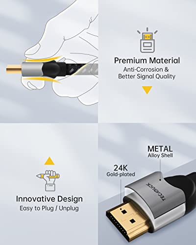 8K HDMI 2.1 Cable 3ft, TechDuck Premium Braided 28AWG High Speed 8K@60Hz 4K@120Hz/144Hz 48Gbp HDMI Cord, Dynamic HDR eARC/ARC Dolby, Certified UHD HDMI to HDMI Cable for Gaming/Monitor/Ultra HD TV