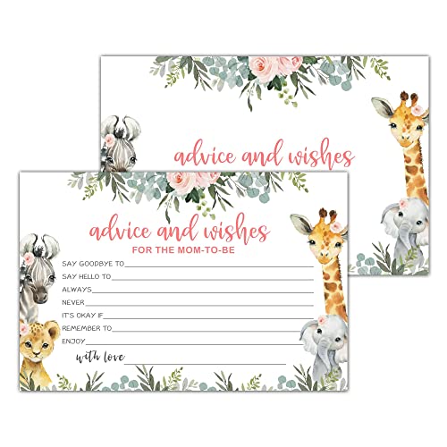 Yuansail Jungle Animals Advice And Wishes Cards For The Mom-To-Be, Baby Advice Cards For New Mom, Baby Shower Party Game,Decorations Party Supply，25 Cards(bb002-JYK 006)