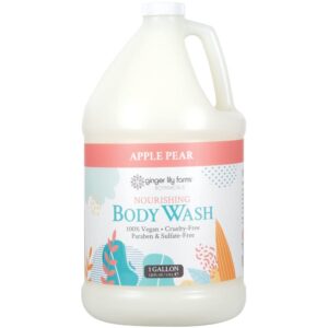 ginger lily farms botanicals nourishing body wash, 100% vegan & cruelty-free, apple pear scent, 1 gallon refill (128 fl oz)