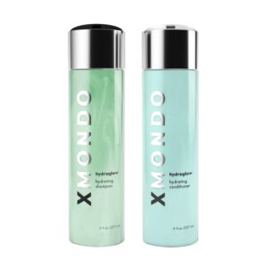 xmondo hair hydraglow hydrating shampoo & conditioner bundle - vegan formula designed to lock in moisture, control frizz, and uncover healthy smooth hair, 8 fl oz, 2pc set