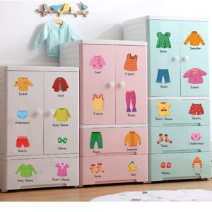 Kids Clothes Labels Decals Wardrobe Clothing Assortment Decorative Wardrobe Stickers, Boys and Girls Clothes Assortment Logo Art Graffiti Wall Stickers Self-Adhesive Creative Kids Room Decor