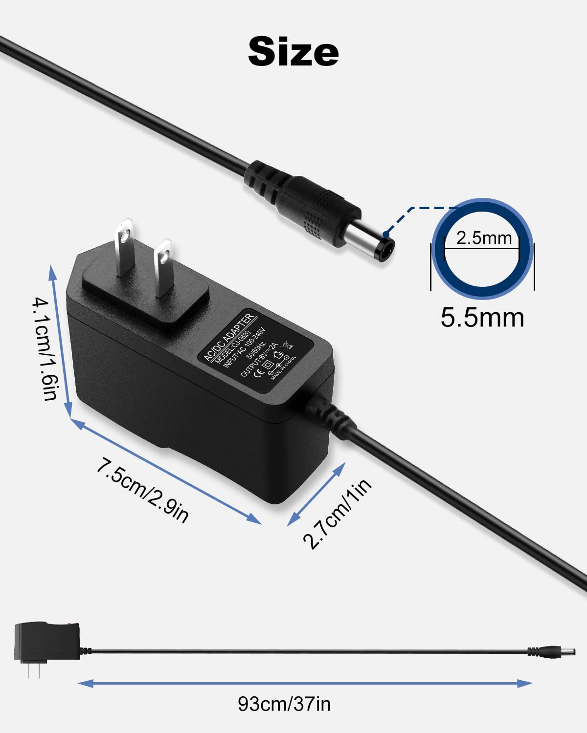 6V 2A DC Power Supply Adapter 6 Volt Universal AC Adapter 100-240V 50-60Hz AC to DC 6V 2A Power Adapter, 6V DC Power Supply 2A Transformer with 5.5mm x 2.5mm DC Outlet Plug