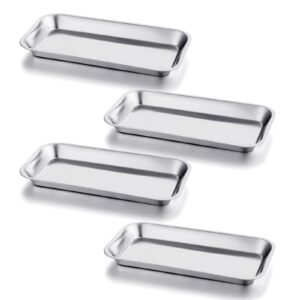 getton 4 pack small surgical tray, 201 stainless steel tray with seamless trays and moderate edge height for lab dental tattoo piercing instruments organizer, silver