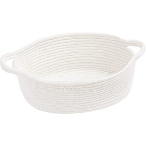 goodpick white basket with handles, baby laundry basket, cute cotton rope basket for toys, small basket for organizing gifts,snacks,woven storage basket for bathroom, 12"x 8" x 5"