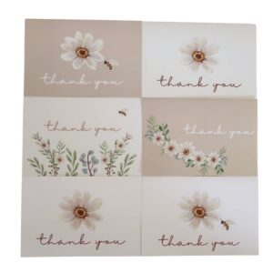 floral thank you cards w/ envelopes & stickers (set of 24) - cardstock, 4 x 6” boho thank you cards - thank you cards with envelopes for wedding, birthday, & bridal shower - blank thank you cards