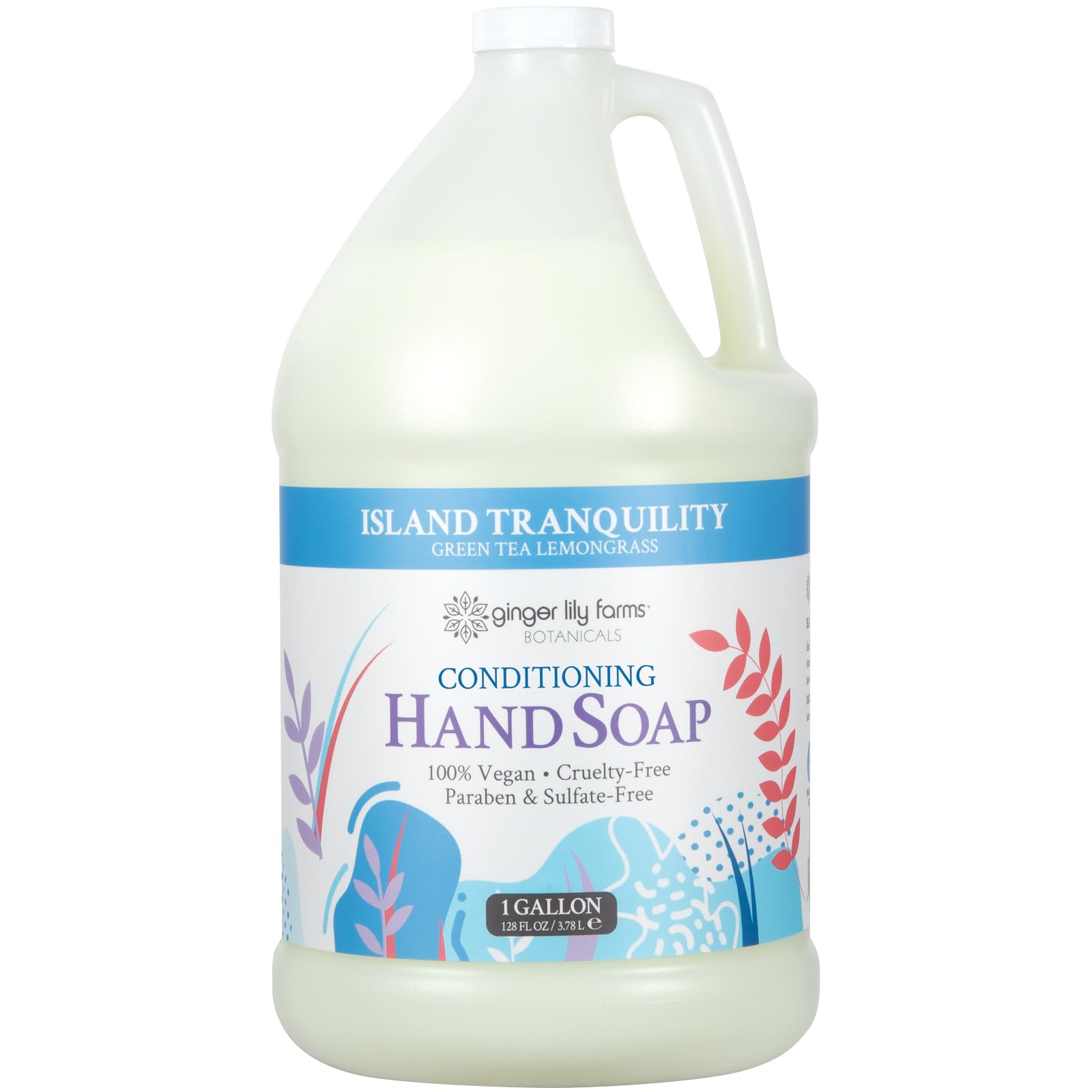 Ginger Lily Farms Botanicals All-Purpose Liquid Hand Soap Refill, Island Tranquility, 100% Vegan & Cruelty-Free, Green Tea Lemongrass Scent, 1 Gallon (128 fl oz)