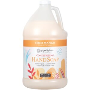 ginger lily farms botanicals all-purpose liquid hand soap refill, coco mango, 100% vegan & cruelty-free, coconut mango scent, 1 gallon (128 fl oz)