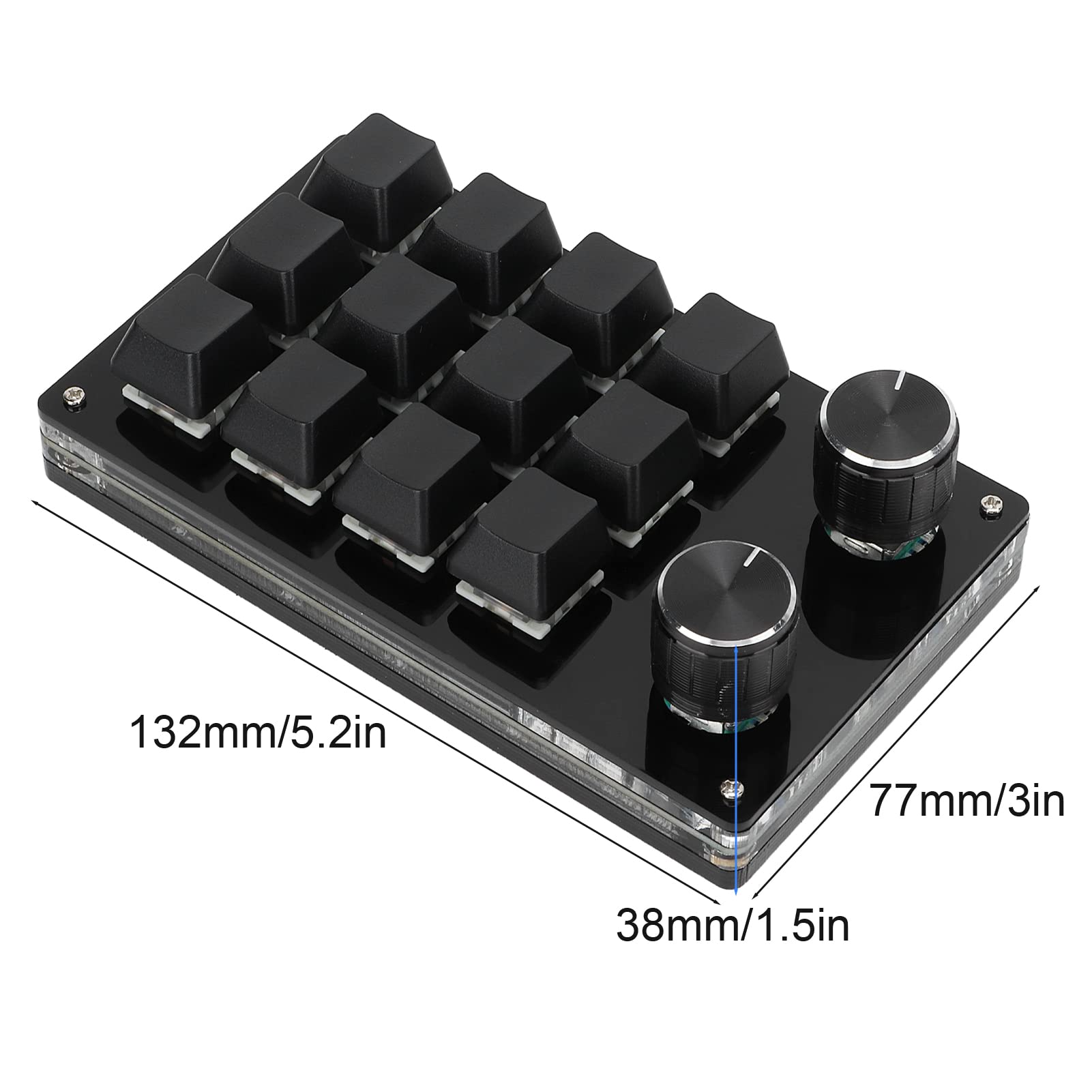 Dioche One Handed Macro Mechanical Keyboard Portable USB Mini 12 Key Multifunction DIY Programmable Keypad with Knob for Office Gaming Lab(Full Black)