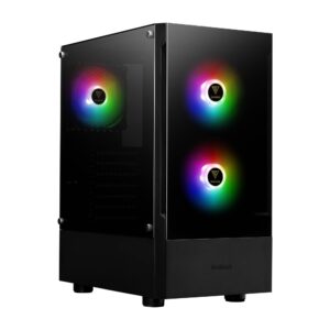 gamdias rgb gaming atx mid tower computer pc case with side tempered glass panel and a magnetic dust filter & 3 built-in 120mm argb fans