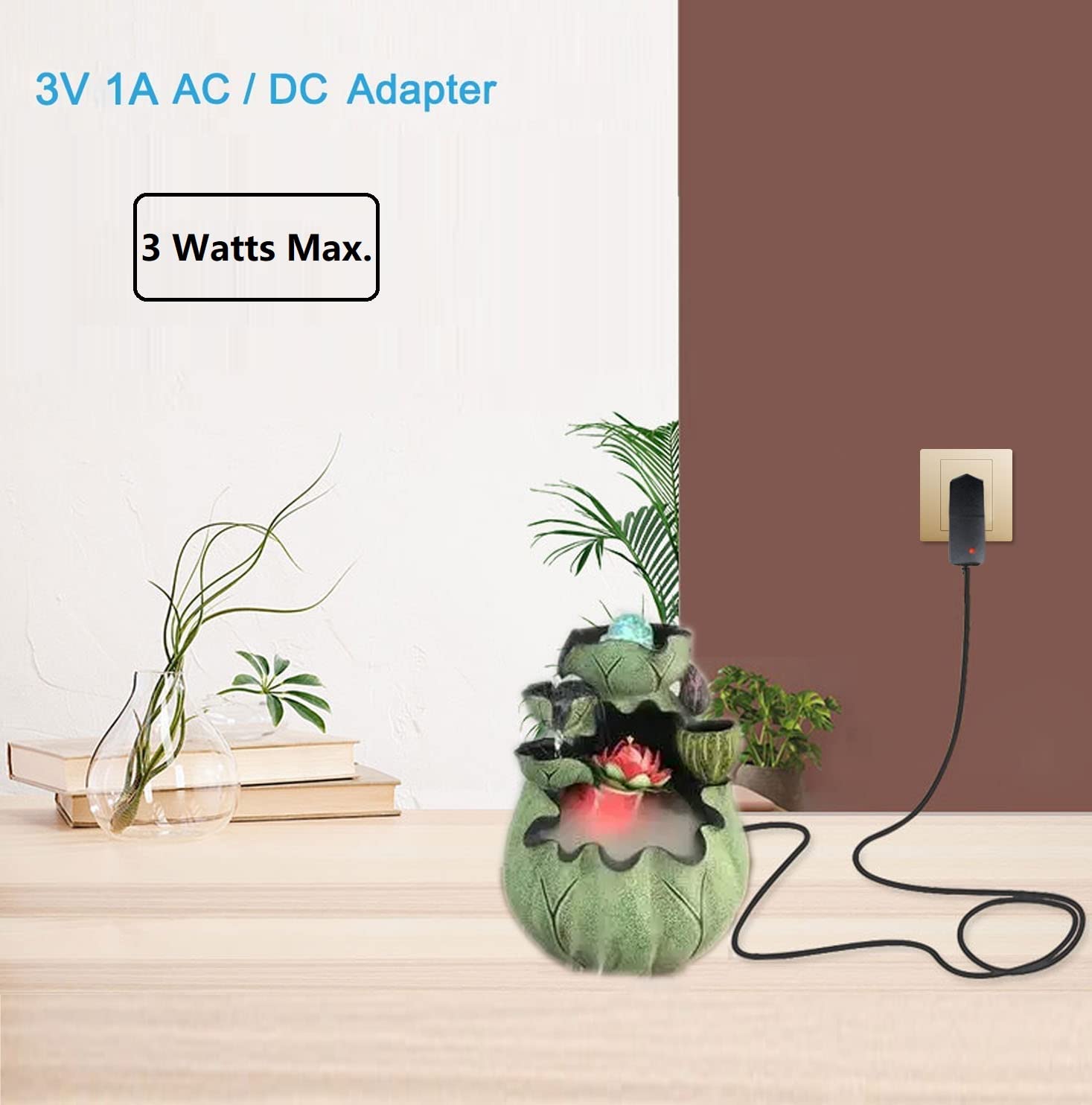 3A 1A DC Power Supply Adapter 3 Volt AC Adapter 100-240V 50-60Hz AC to DC 3V 1A Power Adapter, 3V DC Power Suply 1A Transformer with 5.5mm x 2.5mm Tip for Mini Fan Electric Toothbrush Fountains